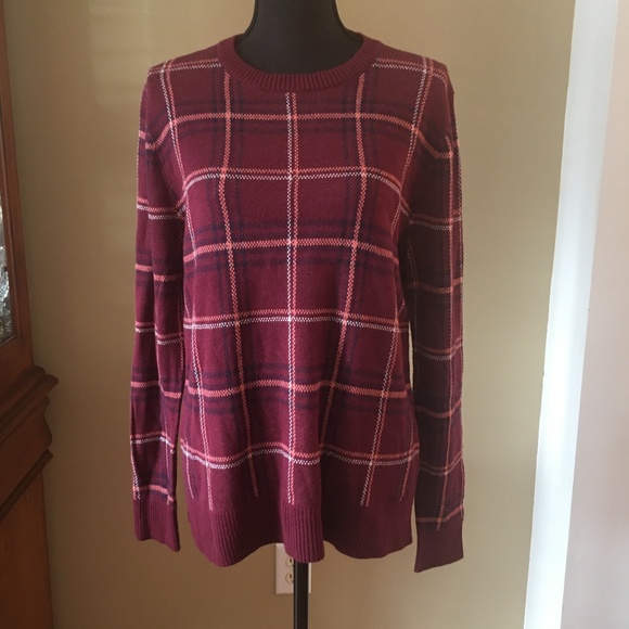 a new day | Sweaters | A New Day Burgundy Plaid Crew Pullover Sweater ...